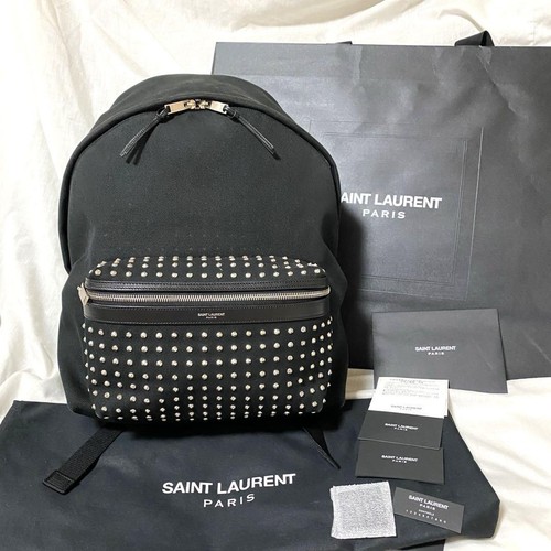 YSL Studded Black Backpack Bag Men's Canvas Leather Authentic | eBay ...