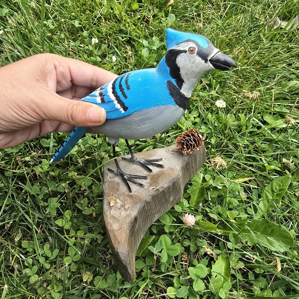Vintage Wooden Hand Carved Blue Jay Hand-Painted Deco Figure | eBay