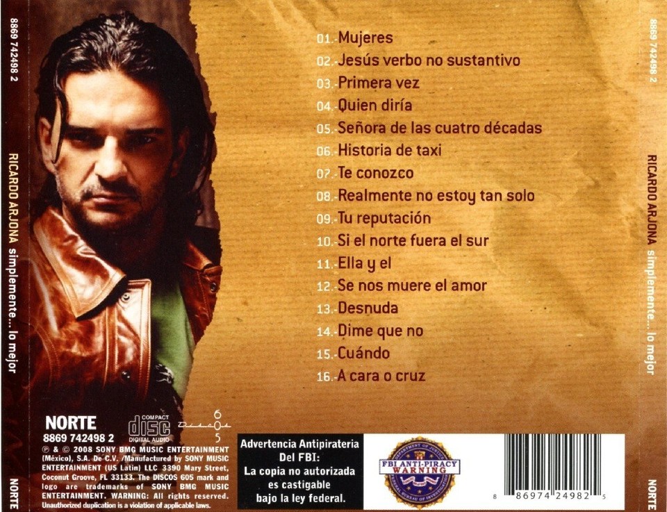 Ricardo Arjona - Simplemente Lo Mejor (CD, 2008, Norte) - Excellent Minus Cond | eBay