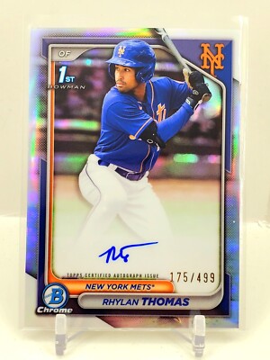 2024 Bowman Chrome 1st Rhylan Thomas Refractor Auto 175/499 Mets Silve ...