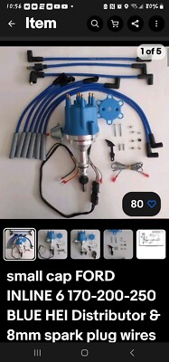 New Ford small cap Inline 6 170-200-250 Blue HEI Distributor & 8 mm ...