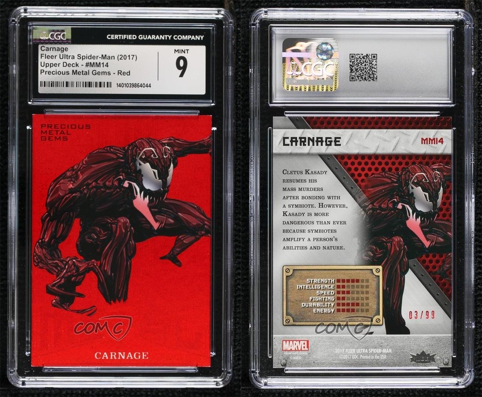2017 Fleer Ultra Marvel Spider-Man Metal PMG Red 3/99 Carnage #MM14 CGC ...