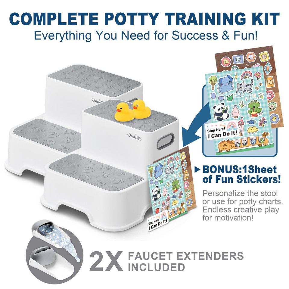 2-Pack Step Stool for Kids with Faucet Extender & Duck Toys - Non-Slip ...