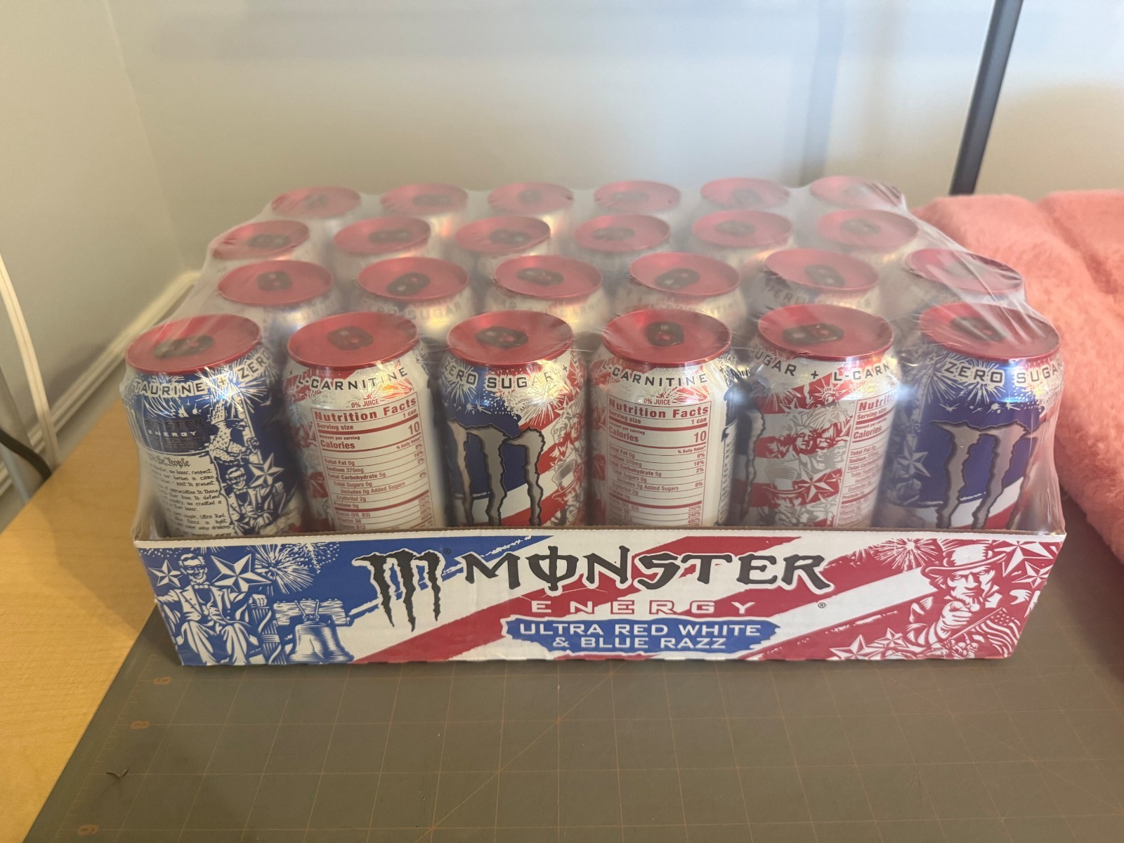Sealed, un-opened case of Ultra Red White & Blue Razz Monster (16floz ...
