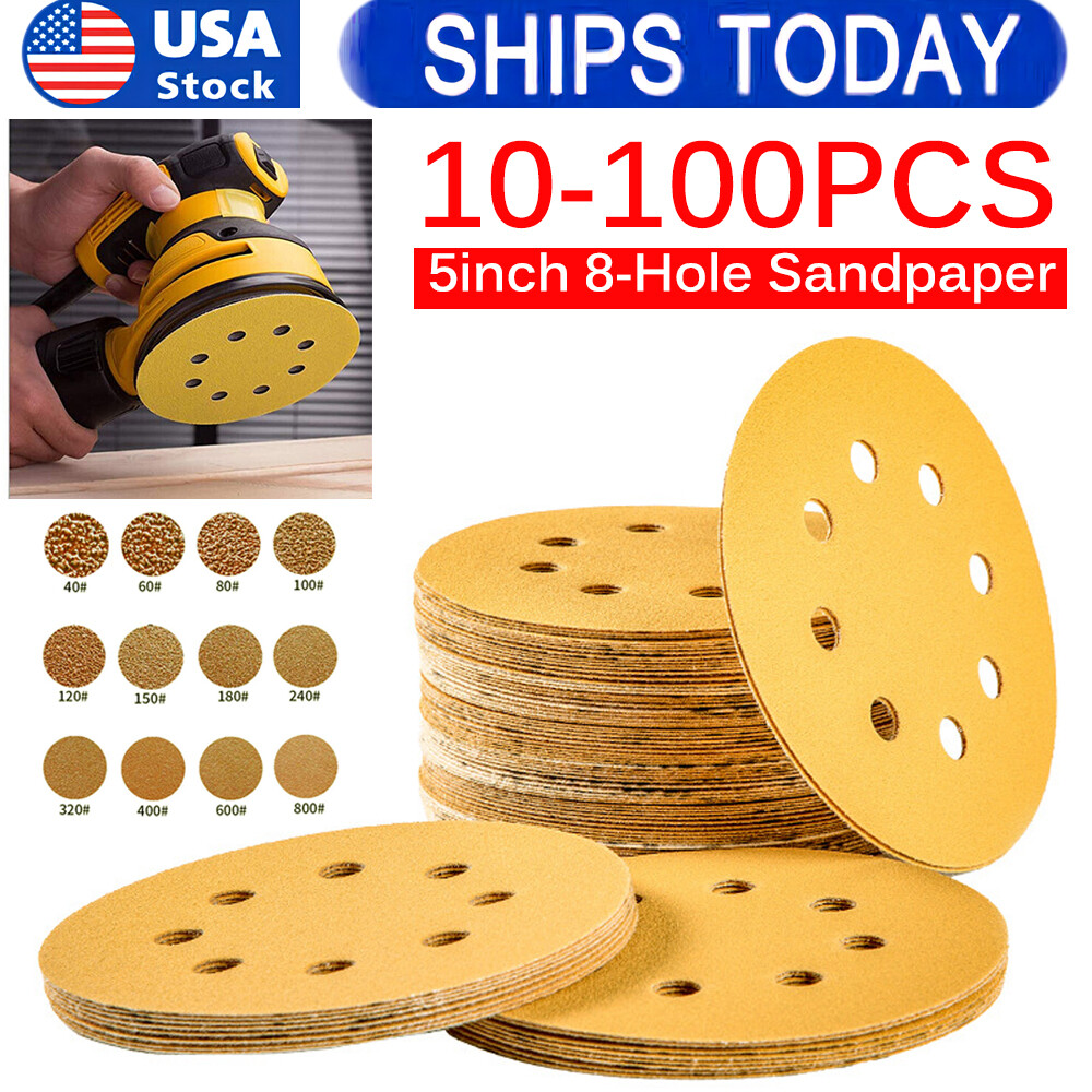 5 inch 8-Hole 40-800 Grit Sandpaper Hook Loop Orbital Sander Paper ...
