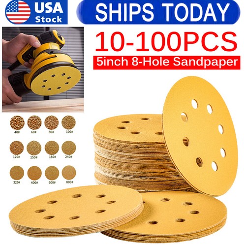 5 inch 8-Hole 40-800 Grit Sandpaper Hook Loop Orbital Sander Paper ...