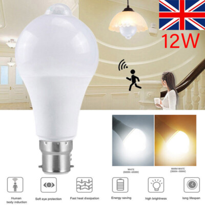 B22 LED Lamp PIR Motion Sensor Smart Bulb Globe Auto ON/OFF Energy ...