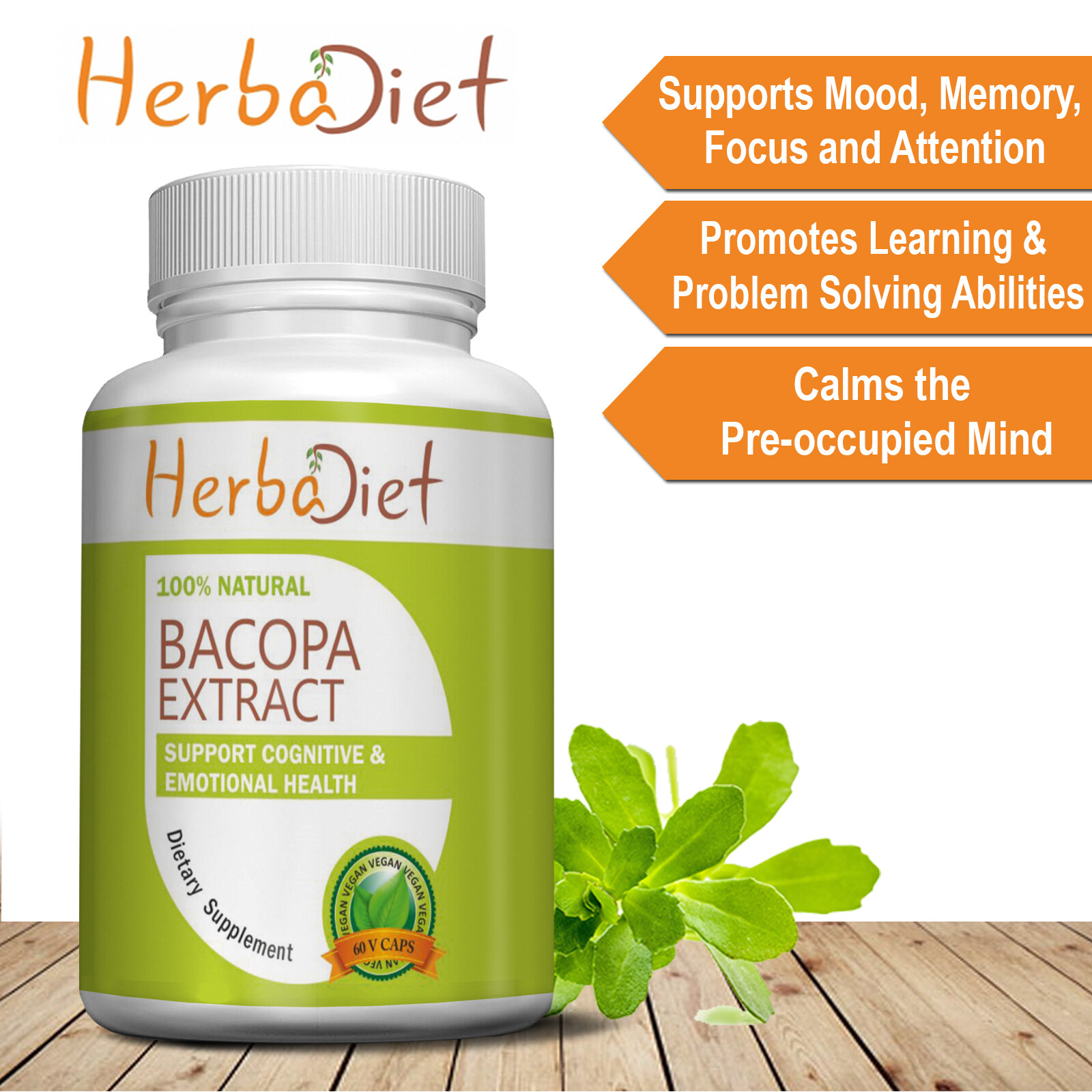 Bacopa Monnieri Extract Capsules 40:1 Memory Focus Boost Nootropic ...