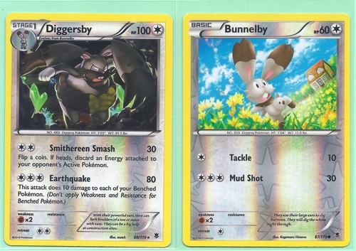 RARE DIGGERSBY 88/119 & BUNNELBY 87/119 -PHANTOM FORCES POKEMON- REV ...