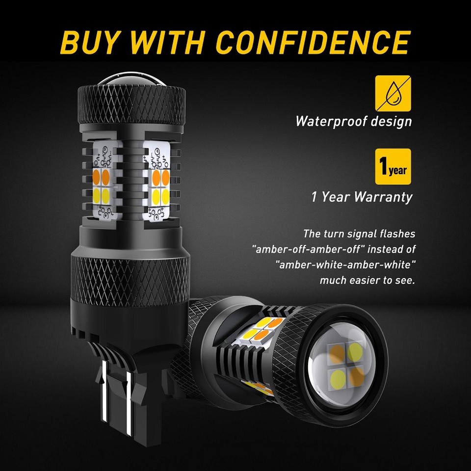 White/Amber 7443 LED DRL Running Turn Signal Parking Light Bulbs Dual ...