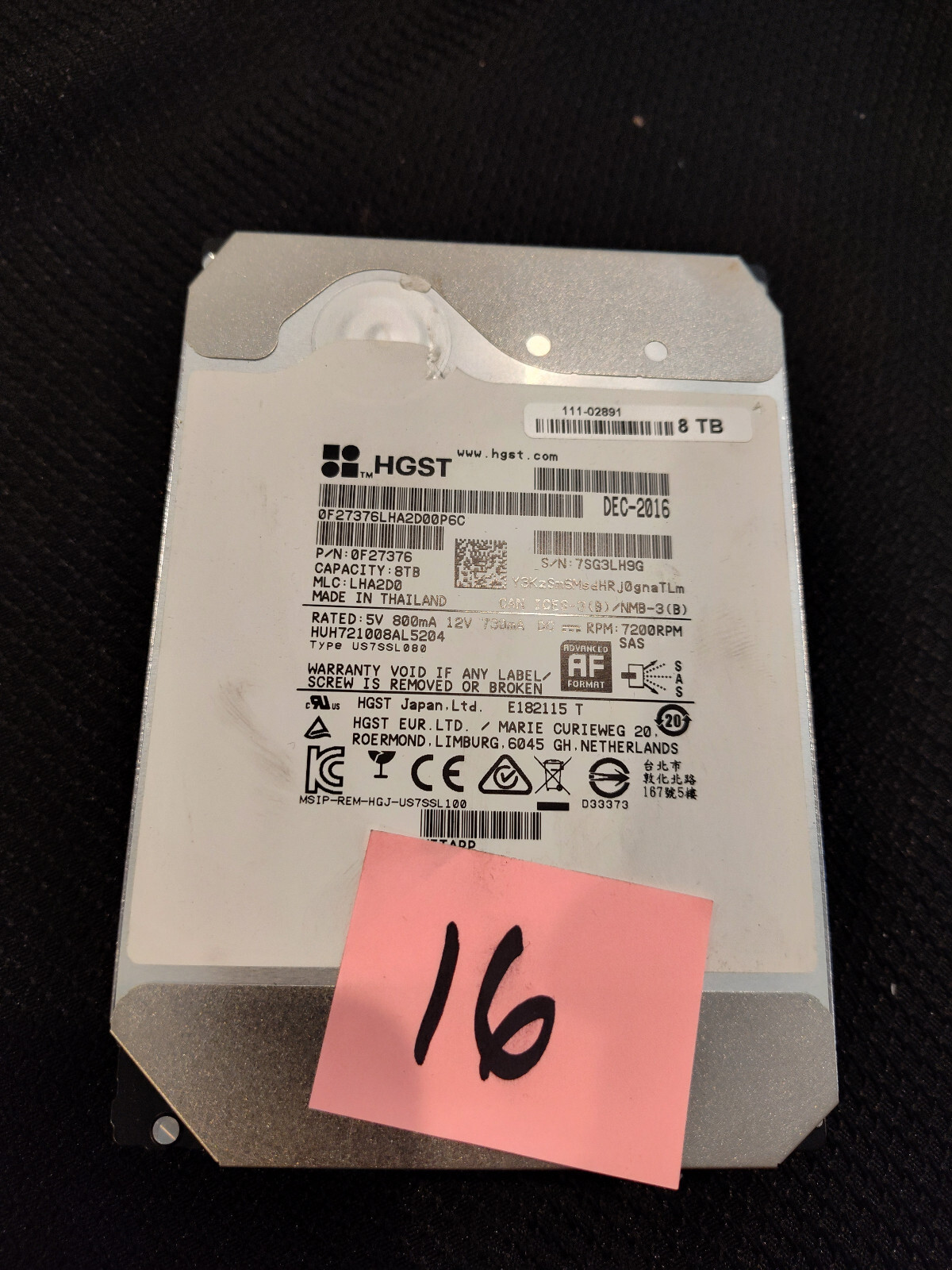 HGST Ultrastar 8TB SAS 12Gb/s Internal Drive 7.2k RPM 3.5" 0F27376 #16 ...