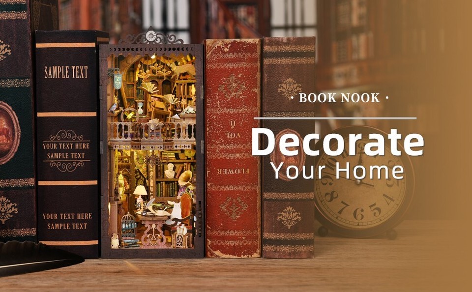 DIY Book Nook Kit Wooden Miniature Dollhouse with Light Wonder Library ...