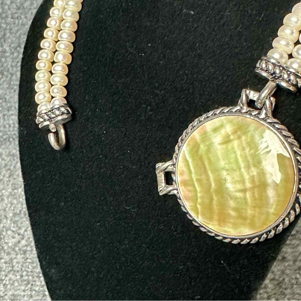 Vintage Honora freshwater pearl sterling silver mother of pearl pendant ...