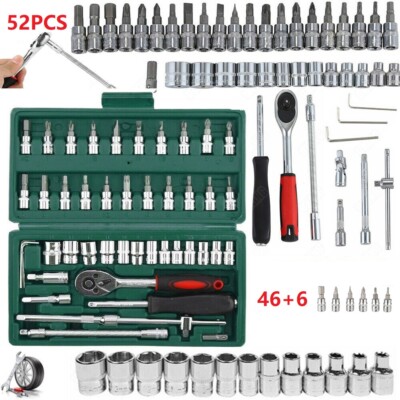 52pcs Metric Socket Set Ratchet Torx Wrench Kit 1/4" Drive Repair Tool ...