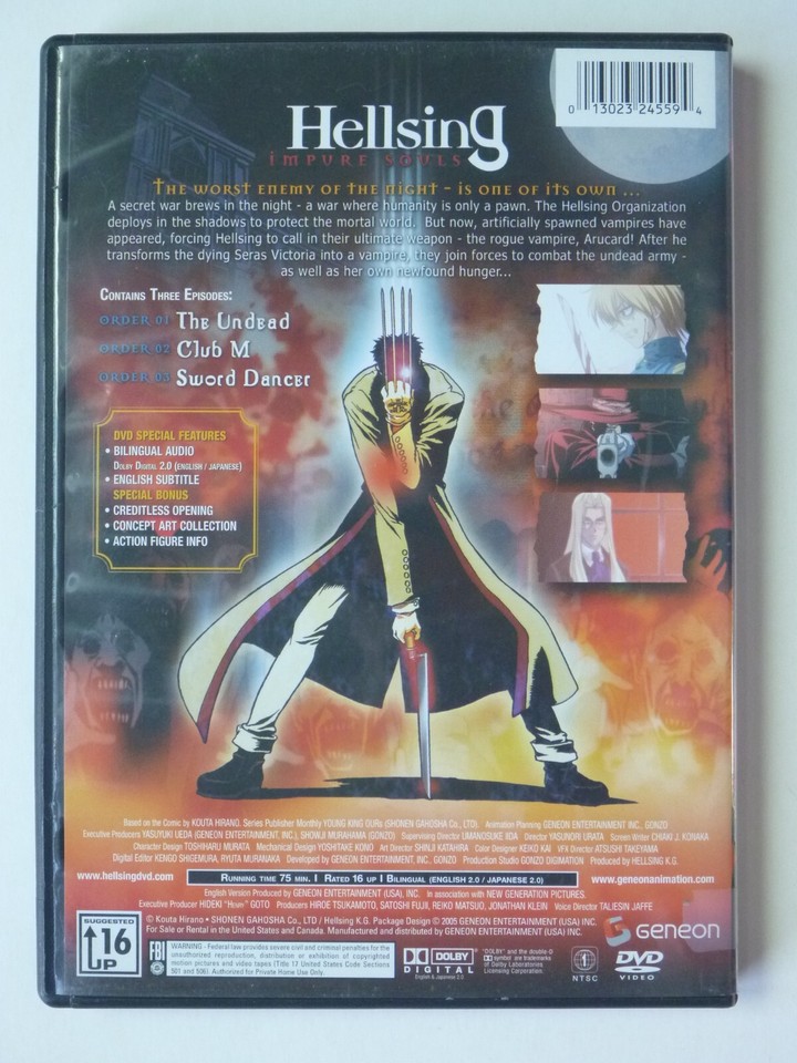 Hellsing DVD Anime Volume 1 Impure Souls Episods 1-3 Geneon Signature ...