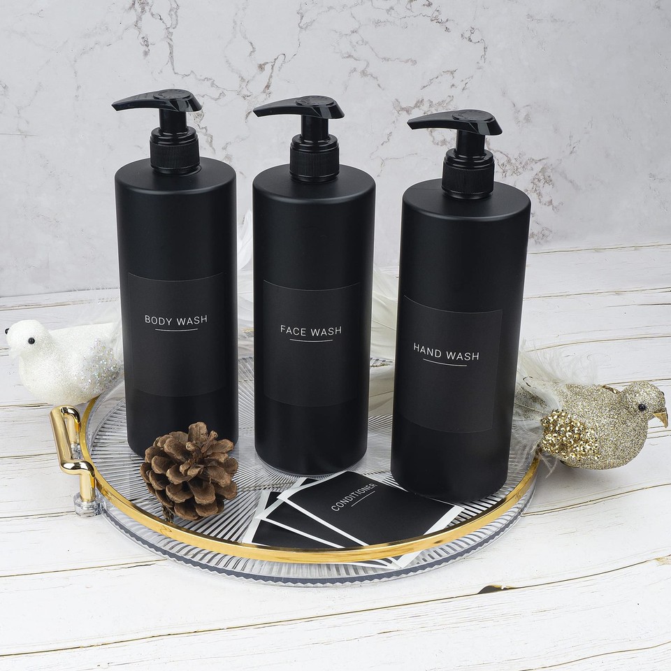 Ezebesta 3 PCS 500ml Black Soap Lotion Pump Dispensers with 22 Labels ...