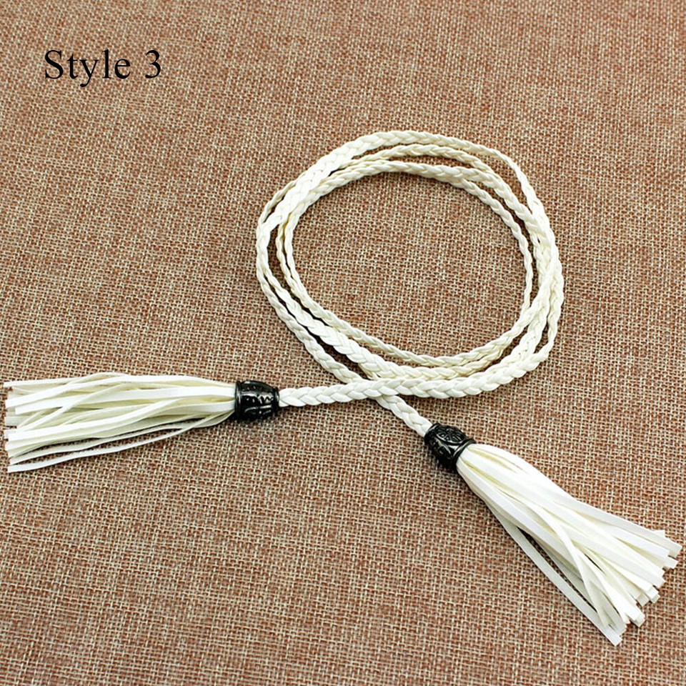 Double Head Braided Tassels Belt Skinny Thin Waist Rope Self Tie Simple ...