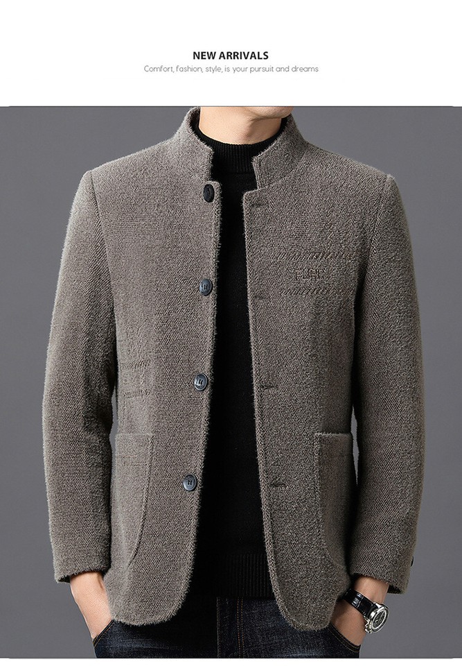 Winter Woolen Stand Collar Coat Men's Casual Wool Cotton Coat Jacket ...