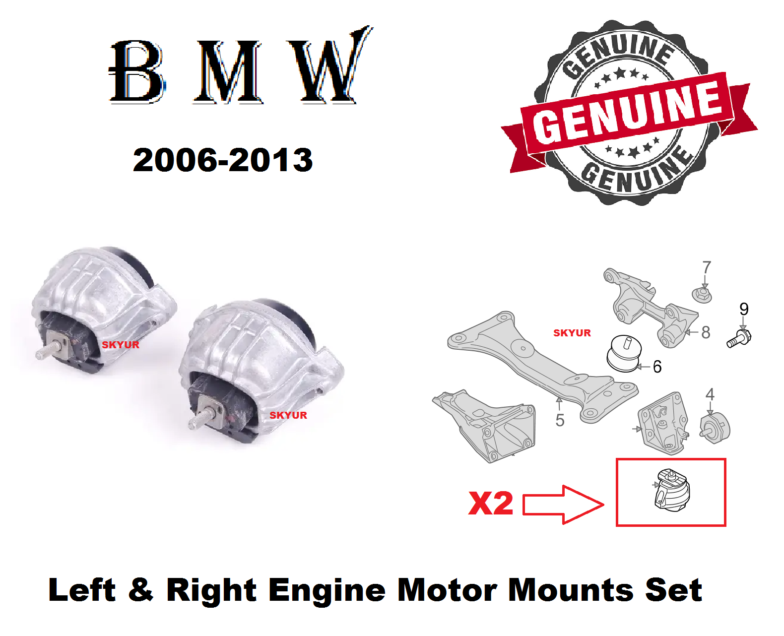 BMW Engine Motor Mounts Set Of 2 For E90 E91 E92 E93 E82 E88 E89 Z4 X1 ...