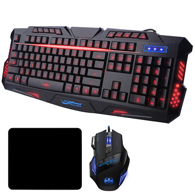 LED Wired PC Computer Gaming Keyboard & Mouse Set Mechanical Feel Light ...