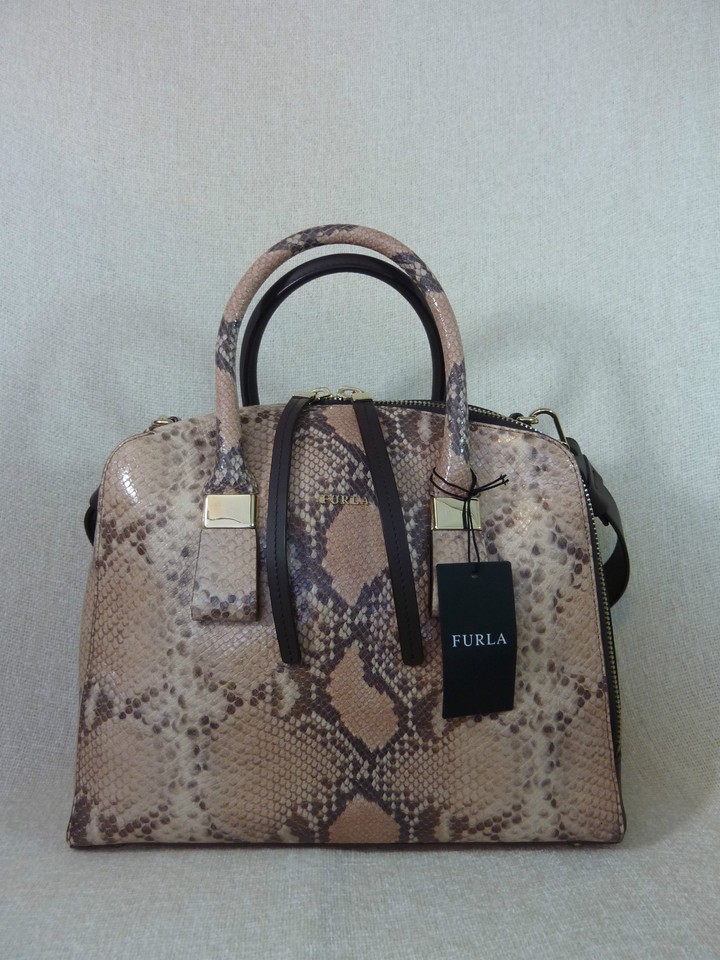 NEW FURLA Zenith/Twiggy Nude Blush Python Embossed Leather Satchel/Shoulder Bag | eBay