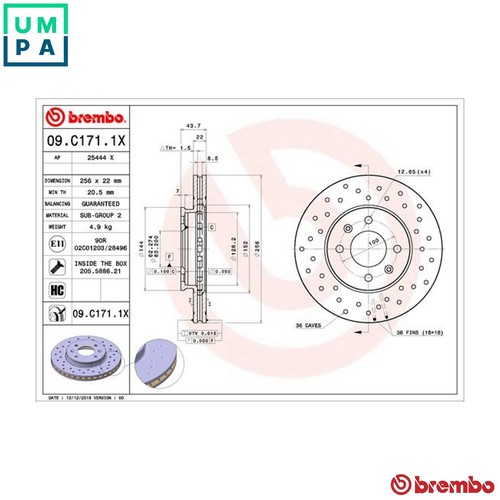 2x BRAKE DISC 09.C171.1X FOR HYUNDAI ACCENT/i25/IV/SOLARIS FLUIDIC ...