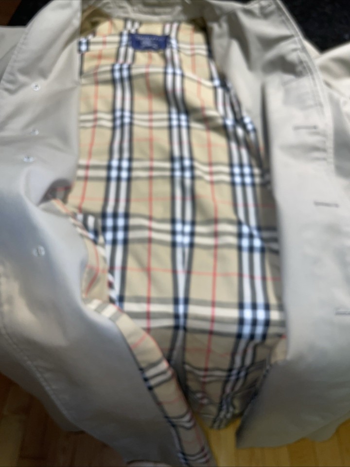 Men’s Burberry Of London Tan Beige Trench coat Size 54 Long Plaid Lined ...