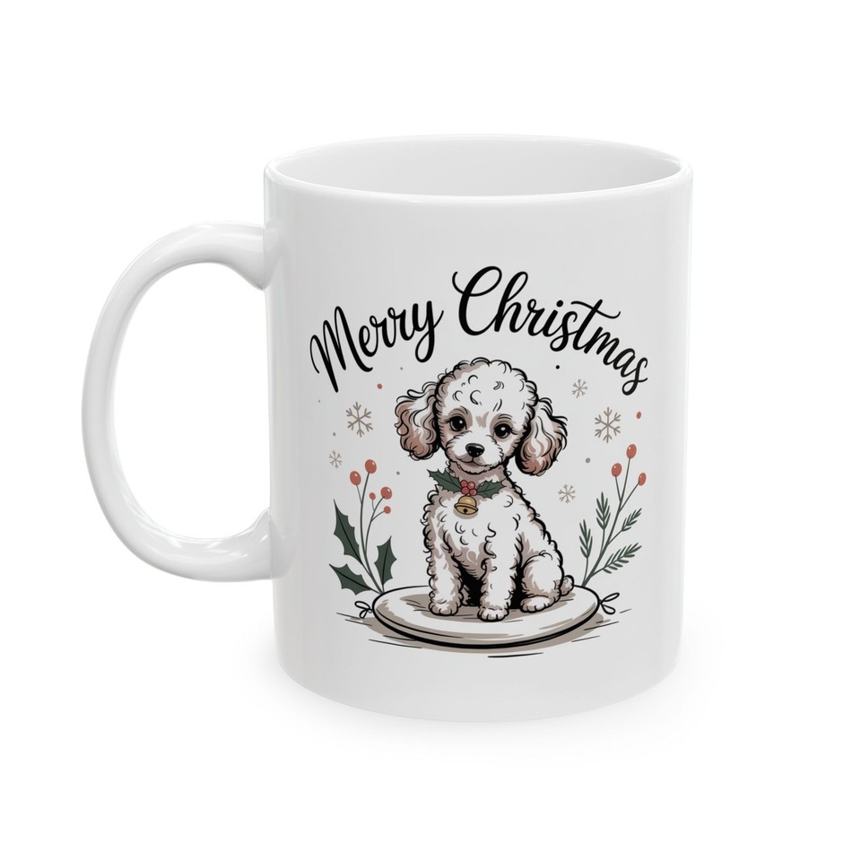 Adorable Poodle Christmas Mug -White Poodle Holiday Ceramic Mug. 11oz ...