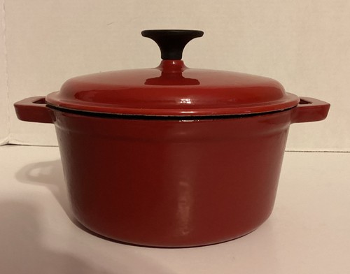 VTG Bella Enameled Red Cast Iron Dutch Oven With Lid Oven Casserole ...