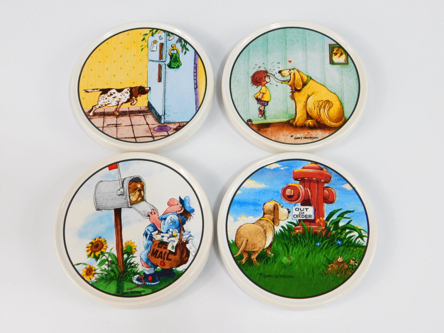 Set of 4 Gary Patterson Cartoon Dog Non-Slip Ceramic Coasters by Clay ...