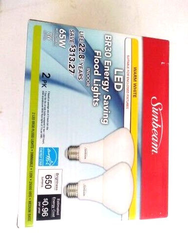 (Pack of 2) Dimmable Sunbeam LED Flood Light Bulbs BR30 65W Replacmnt ...
