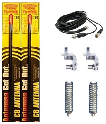 NEW 2 FIRESTIK KW2 B 2FT BLACK CB ANTENNA, 18FT DUAL COAX, MOUNTS ...
