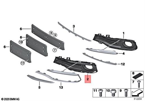 Genuine BMW F30N F31N Front Bumper Open Fog Light Grille Left OEM ...