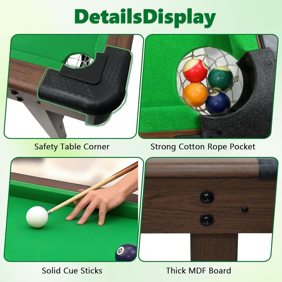 Pool Table Billiard Table for Kids, Portable Compact Wooden Game Table ...