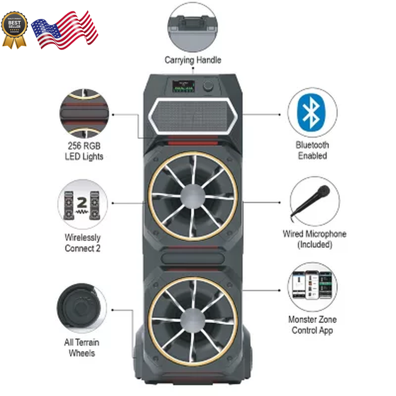 Monster GI30 High-Power Bluetooth Speaker Dual 15 inch subwoofers NEW ...