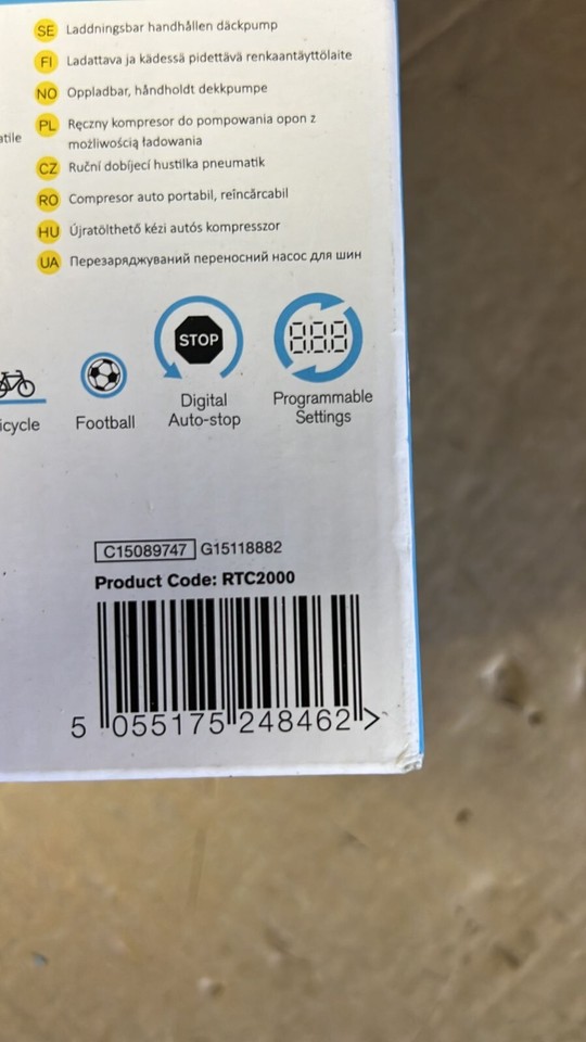 Ring Automotive RTC2000 digital rechargeable cordless tyre inflator air ...