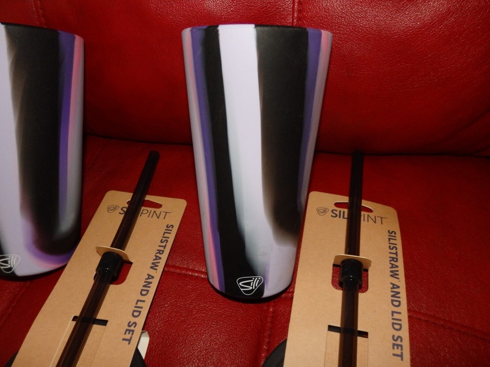 NEW Lot of 2 22oz Silipint Silicone Cups with Straws & Lids *Purple, Black, Pink | eBay