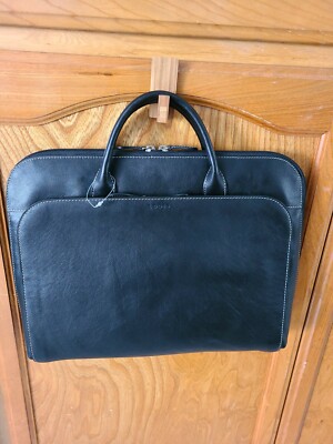 LODIS LEATHER CROSSBODY BRIEFCASE LAPTOP BAG 3 SECTIONS ZIPPER BLACK ...
