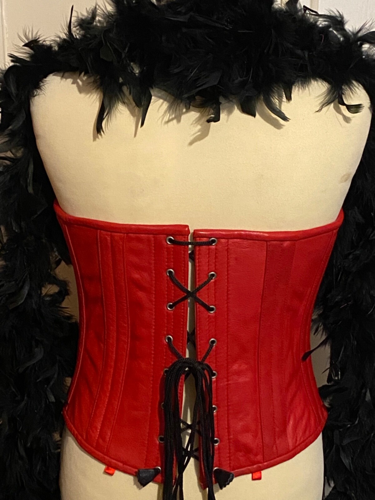 Steel Boned Busk Front Red Leather Corset size 20 | eBay UK