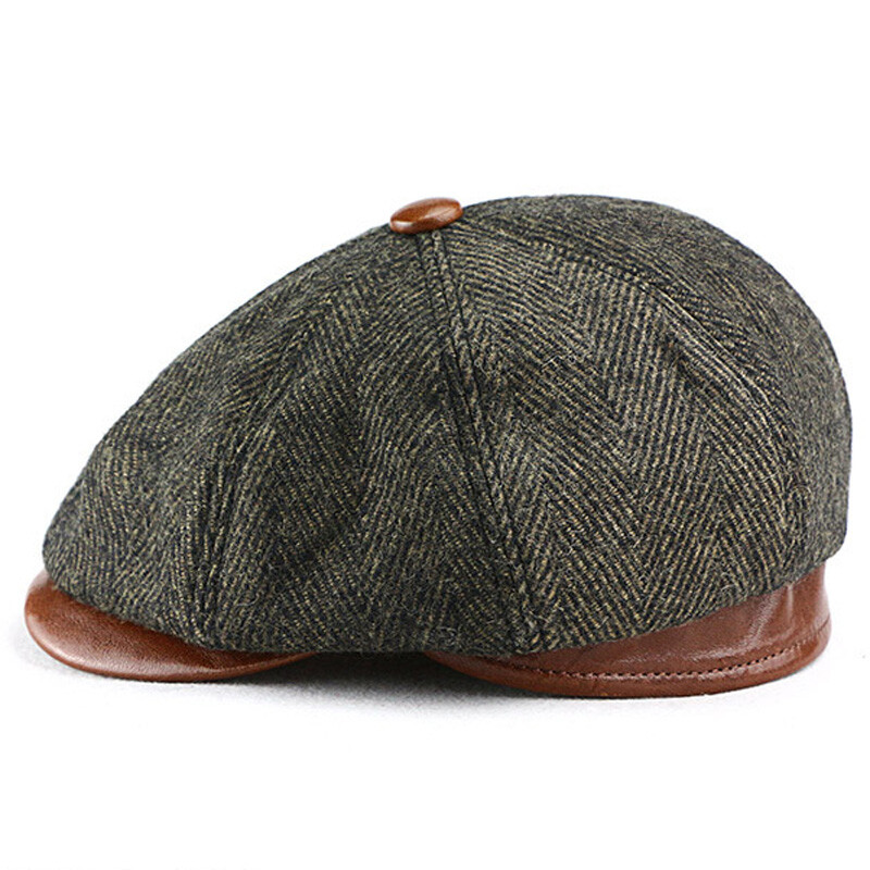 Retro Men's Sheepskin Woolen Octagonal Hat Beret Newsboy Painter Hats ...