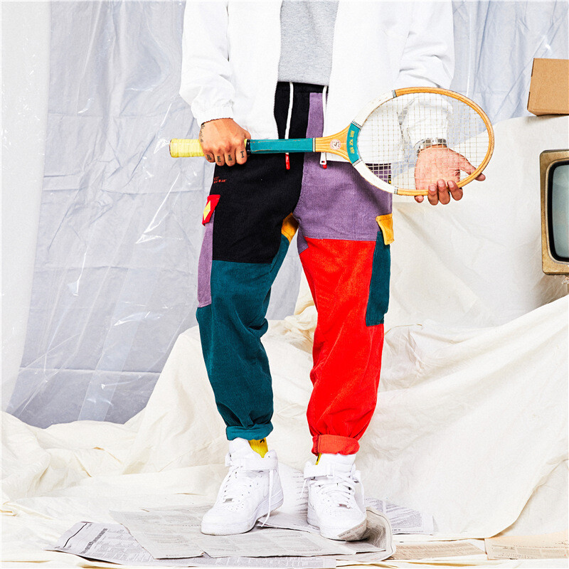Men's Joggers Streetwear Color Block Patchwork Cargo Pants Pockets ...