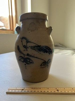 Rowe Pottery Works Vintage Bluebird Vase 9-inch Utensil Jar Crock | eBay