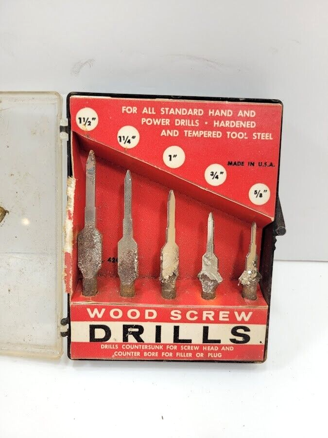 Vintage 5-Piece Wood Screw Drill Bits | eBay