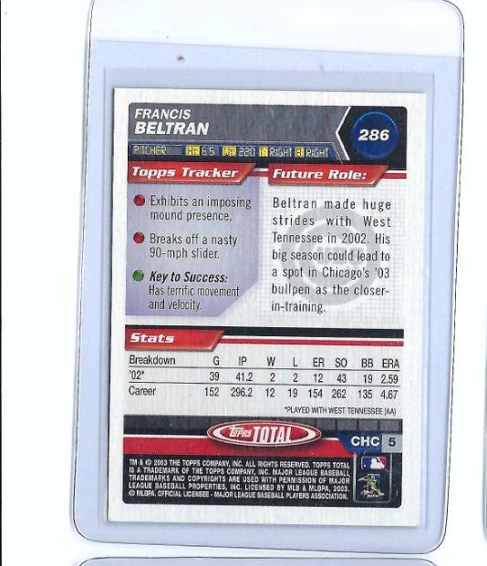 2003 Topps Total #286 Francis Beltran Chicago Cubs SIGNED Baseball Card ...