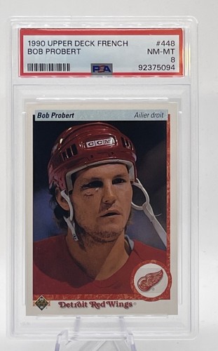 1990-91 UD French Black Eye & Stiches Bob Probert Red Wings PSA 8 #448 ...