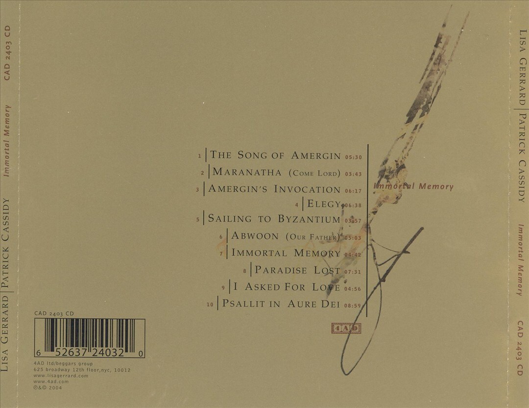 LISA GERRARD (COMPOSER/SINGER)/PATRICK CASSIDY - IMMORTAL MEMORY NEW CD ...