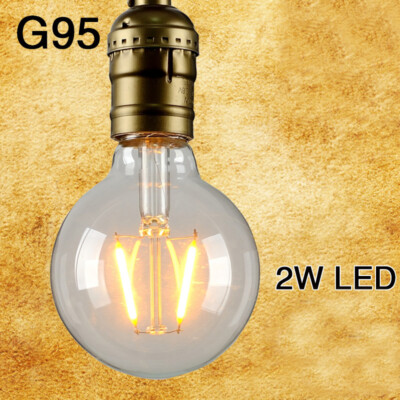 G95 Globe Edison LED Filament Clear Glass Bulb 2W Vintage E27 Screw Cap ...