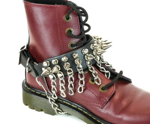 Black Leather Boot Strap Spikes & Hanging Chains Punk Rock Emo Goth ...