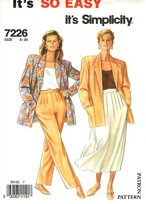 Simplicity Sewing Pattern Women's JACKET SKIRT & PANTS 7226 Sz 8-20 ...