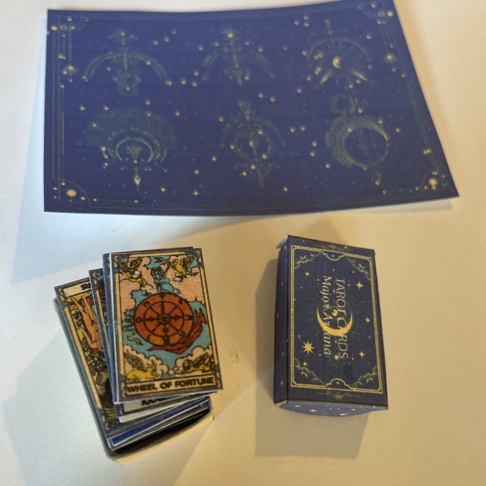 22 Miniature Tarot Card With Box Tarot Spread Mat Dollhouse Doll Size 1 ...